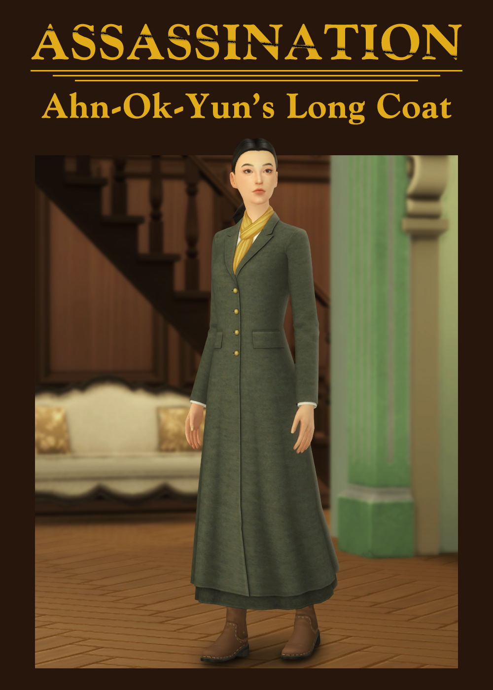 [Lonelyboy] TS4 Assassination Ahn-Ok-Yun Long Coat для Симс 4. Скачать мод